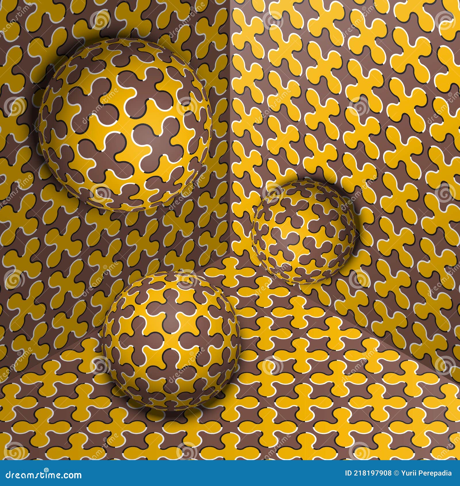 Three Spheres Move in Corner. Optical Illusion Abstraction of Cruciform ...