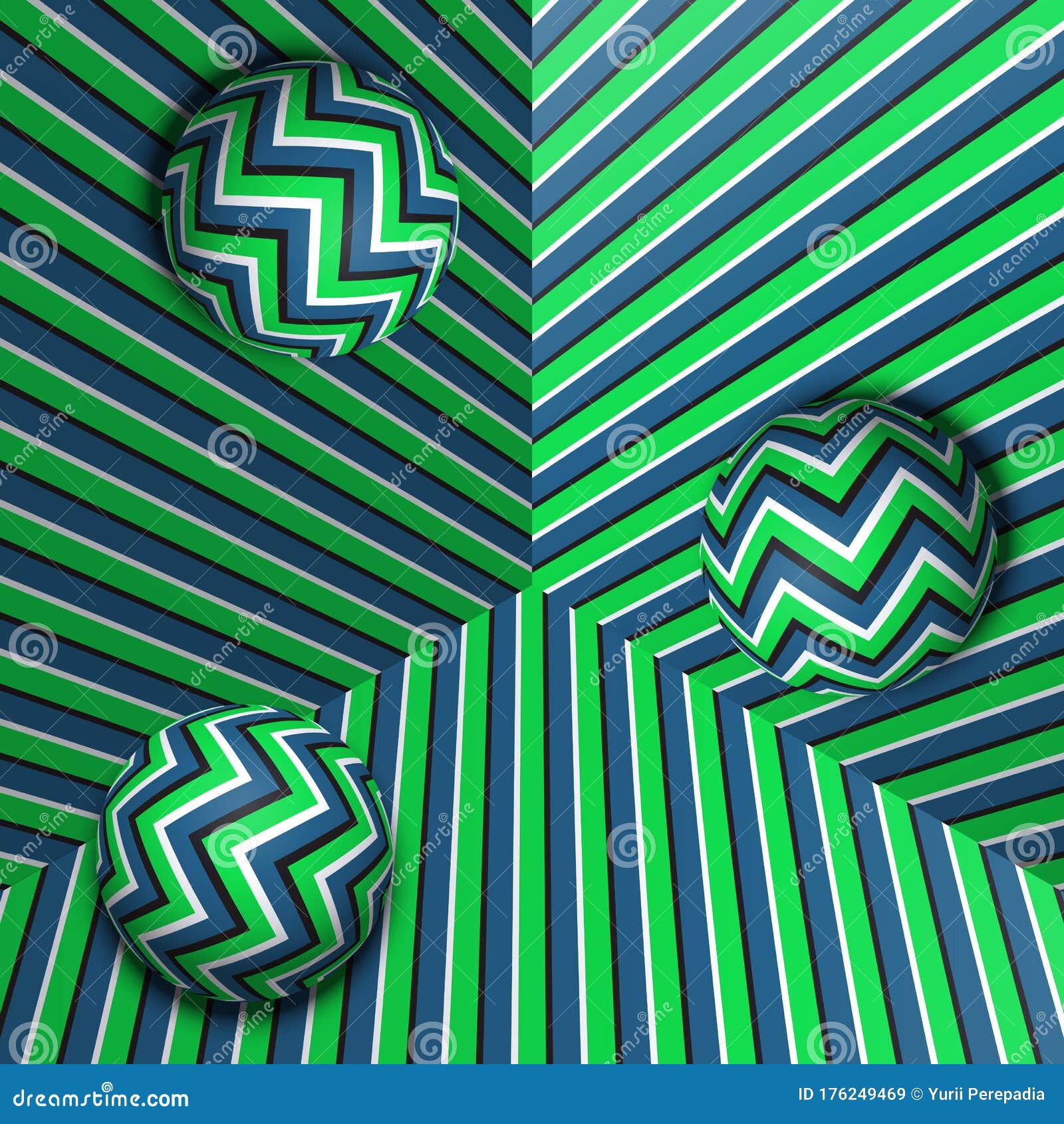 Three Spheres Move in Corner. Optical Illusion Abstraction of Striped ...