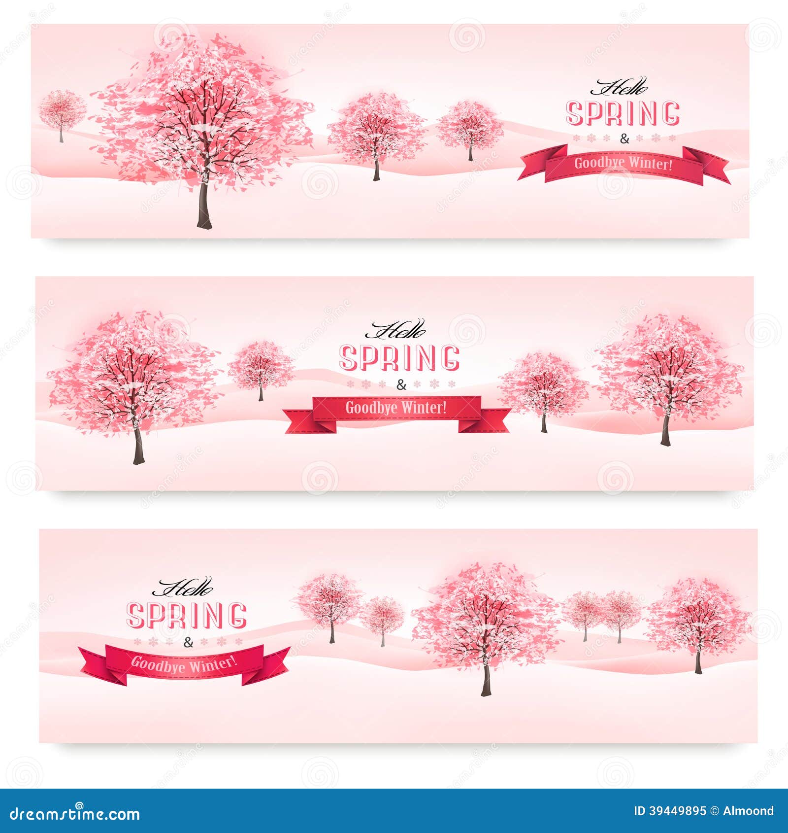 Three Spring Banners with Blossoming Sakura Trees. Stock Vector ...