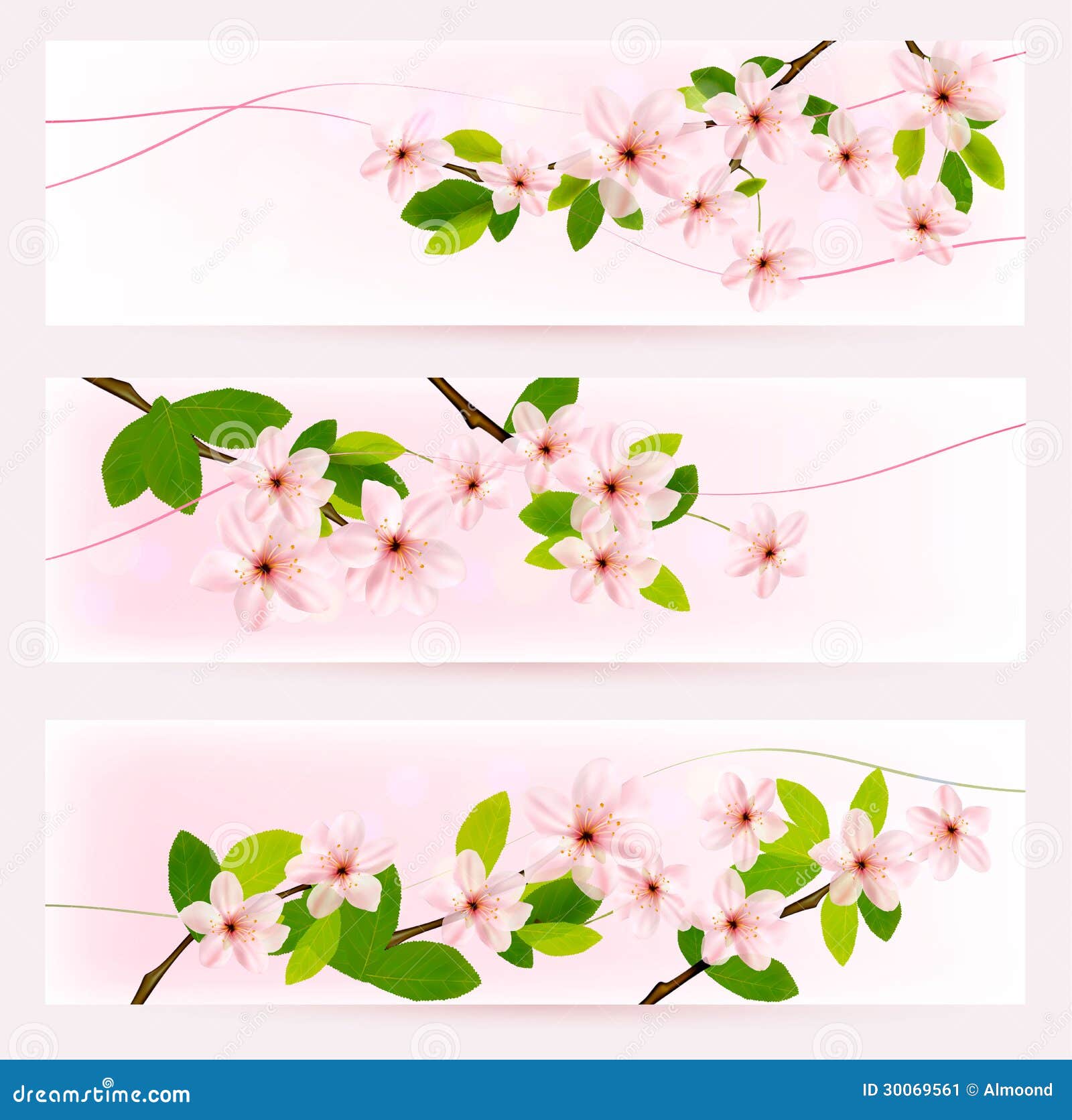 Three Spring Banners with Blossoming Tree Brunch Stock Vector ...