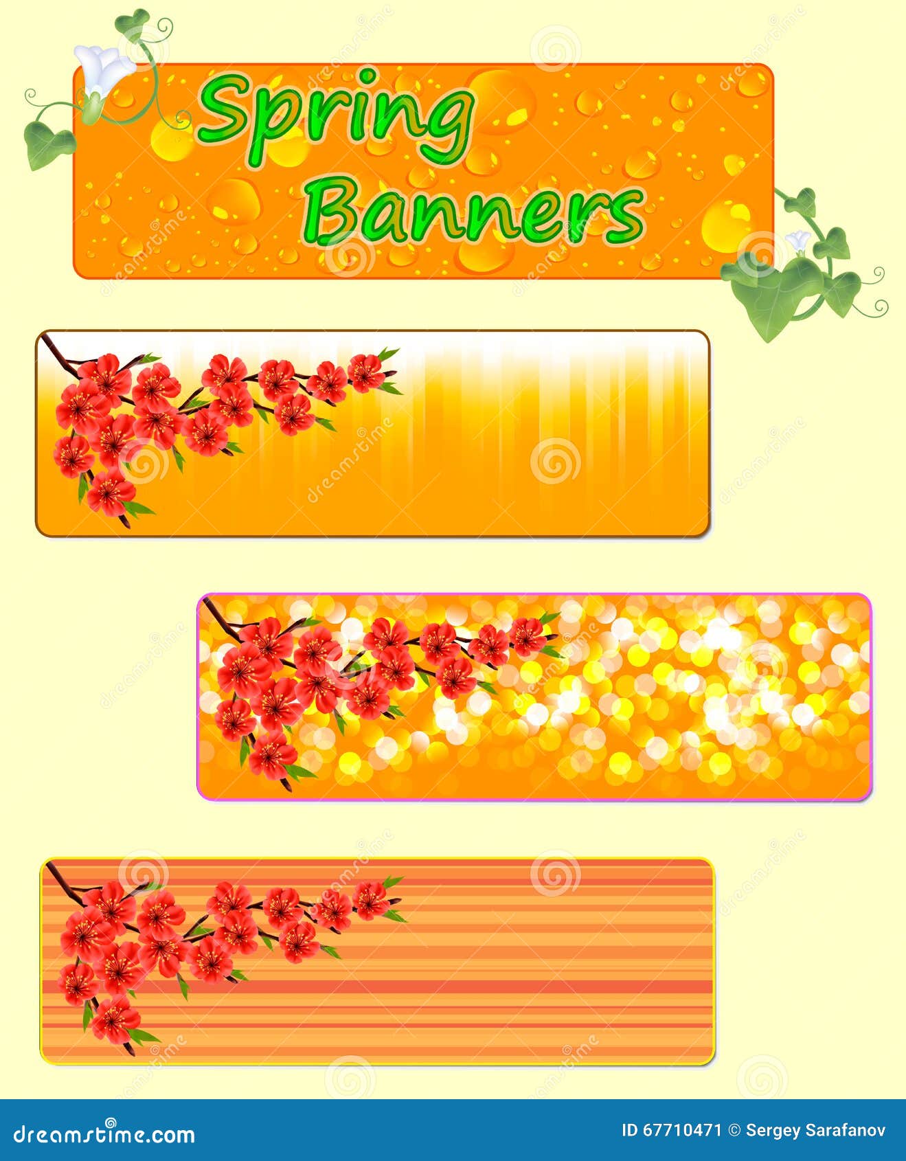 Three Spring Banners with Spring Flowers. Stock Vector - Illustration ...