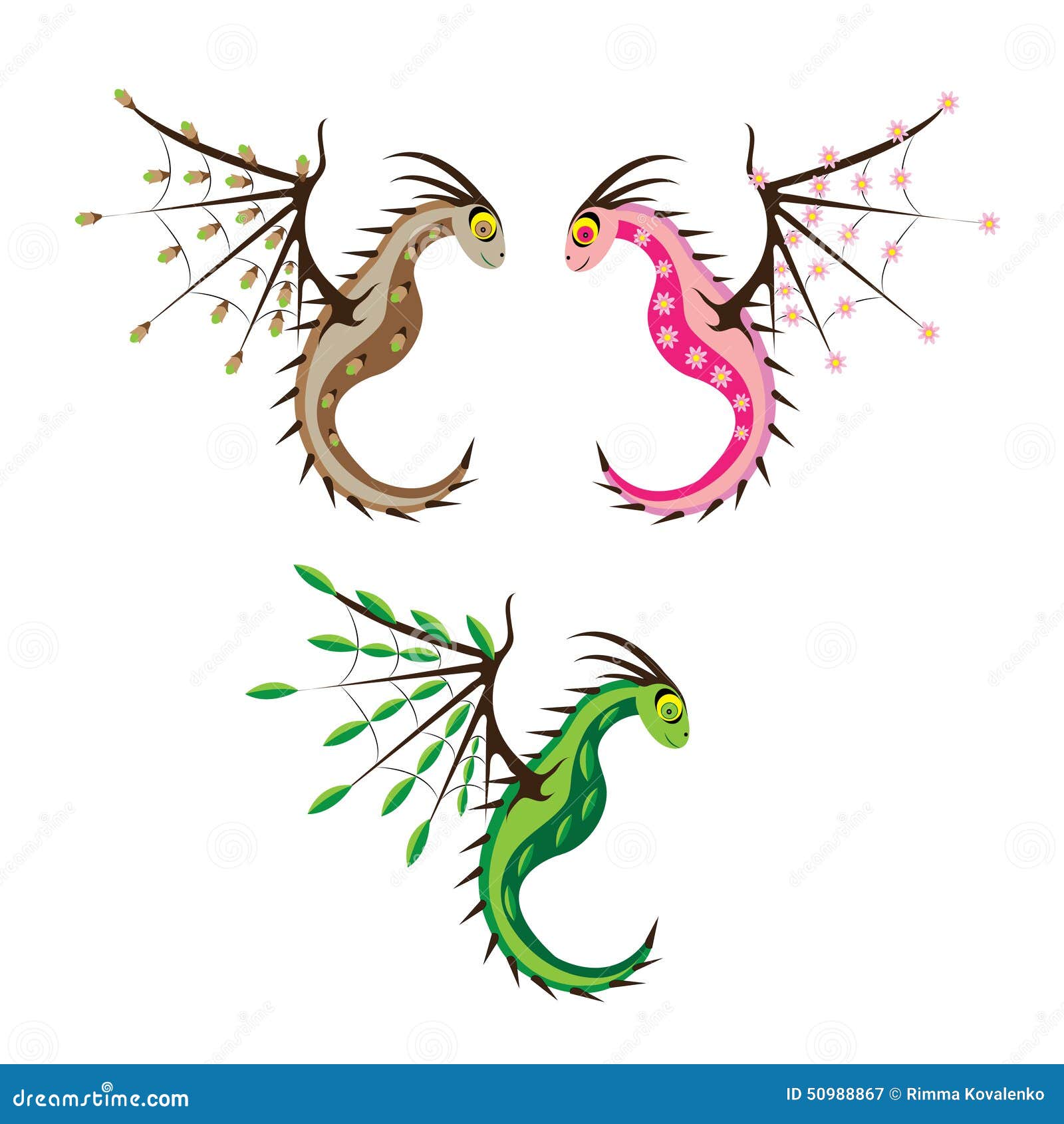 Three spring dragons stock vector. Illustration of green - 50988867