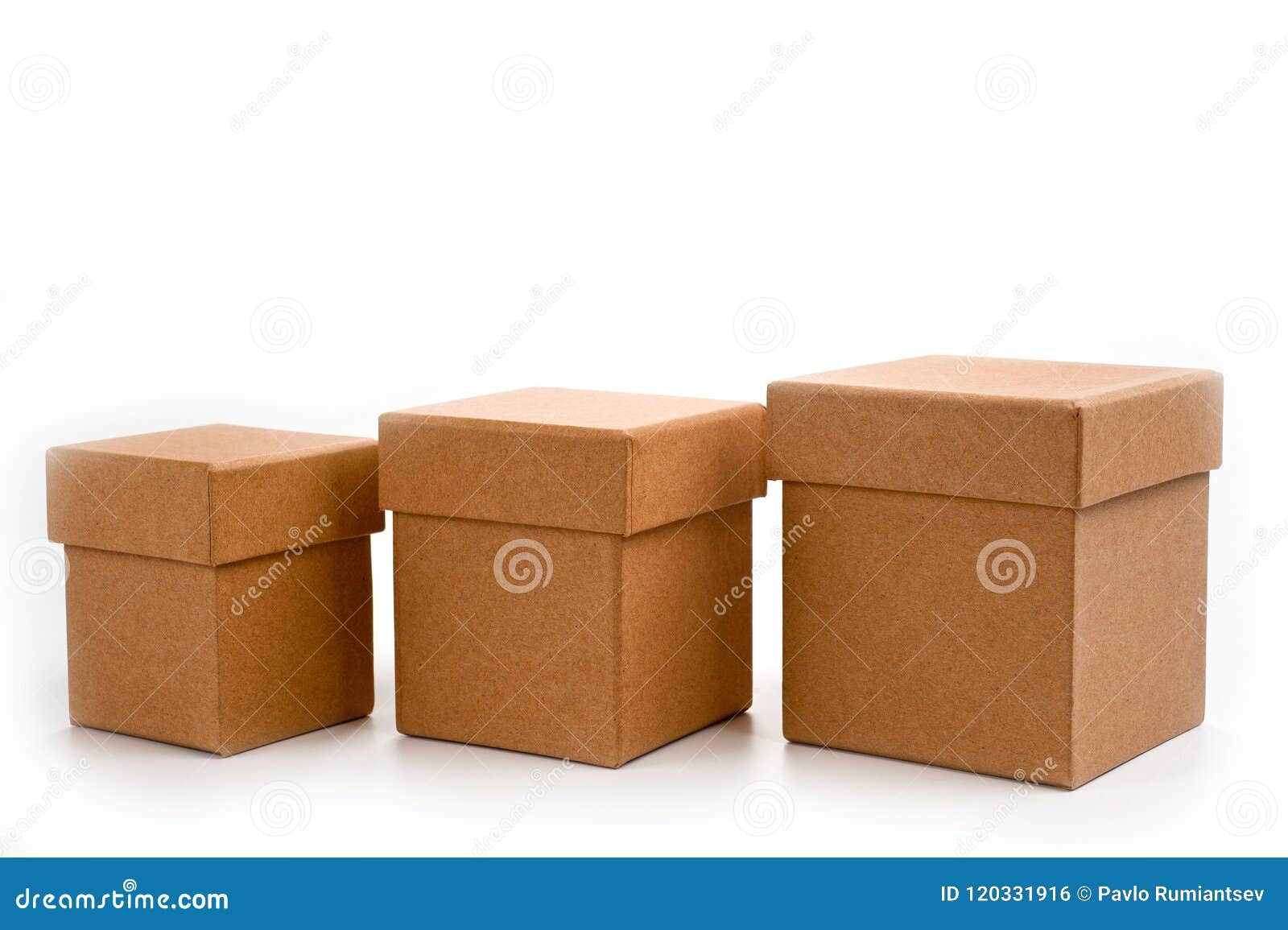 Three Square Boxes of Eco-friendly Cardboard on White Background Stock ...
