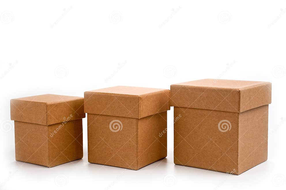 Three Square Boxes of Eco-friendly Cardboard on White Background Stock ...