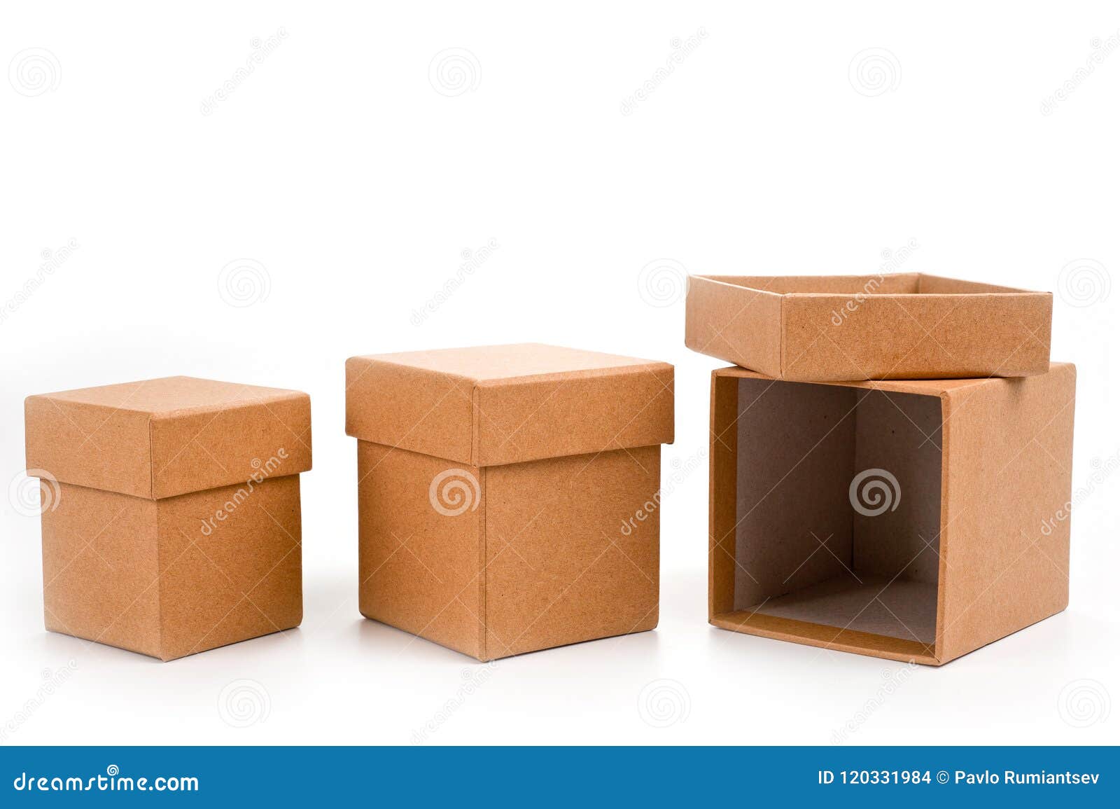 Three Square Boxes of Eco-friendly Cardboard on White Background Stock ...