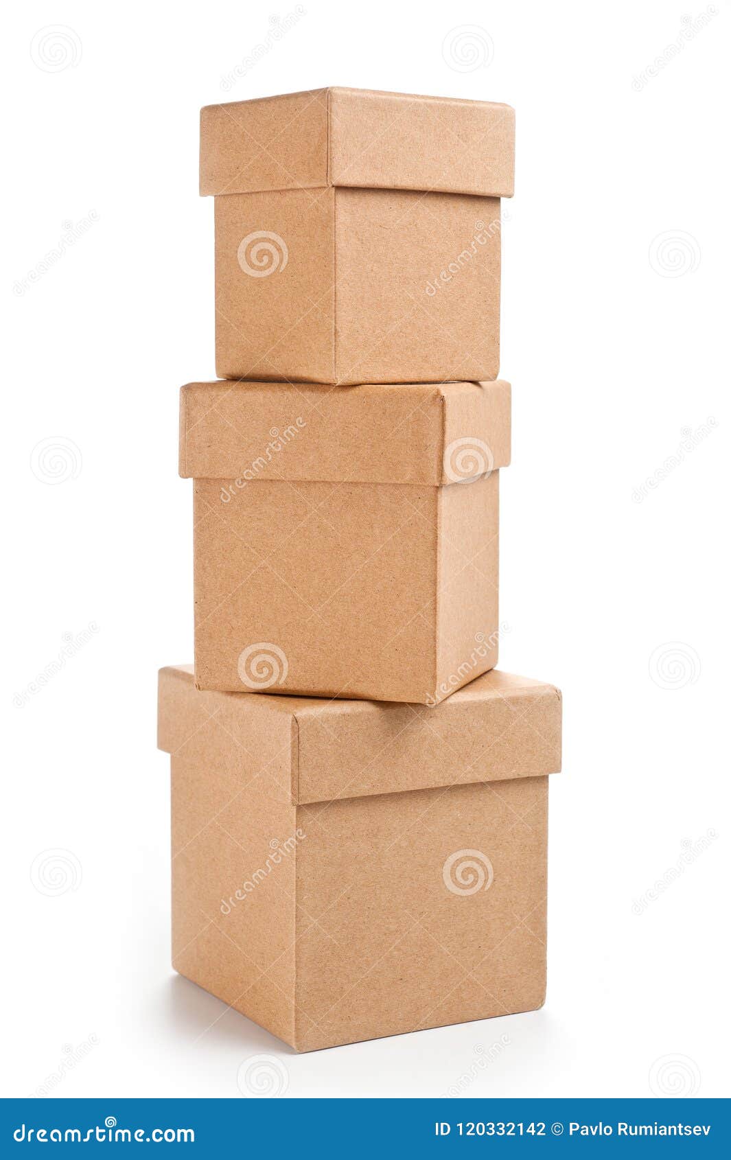 Three Square Boxes of Eco-friendly Cardboard on White Background Stock ...