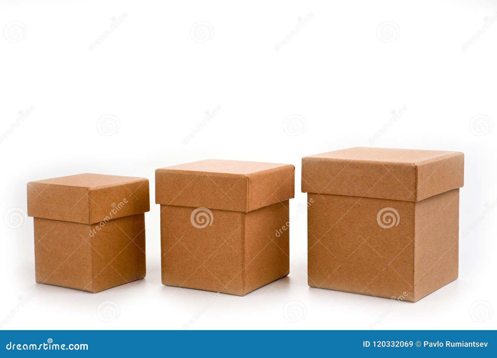 Three Square Boxes of Eco-friendly Cardboard on White Background Stock ...