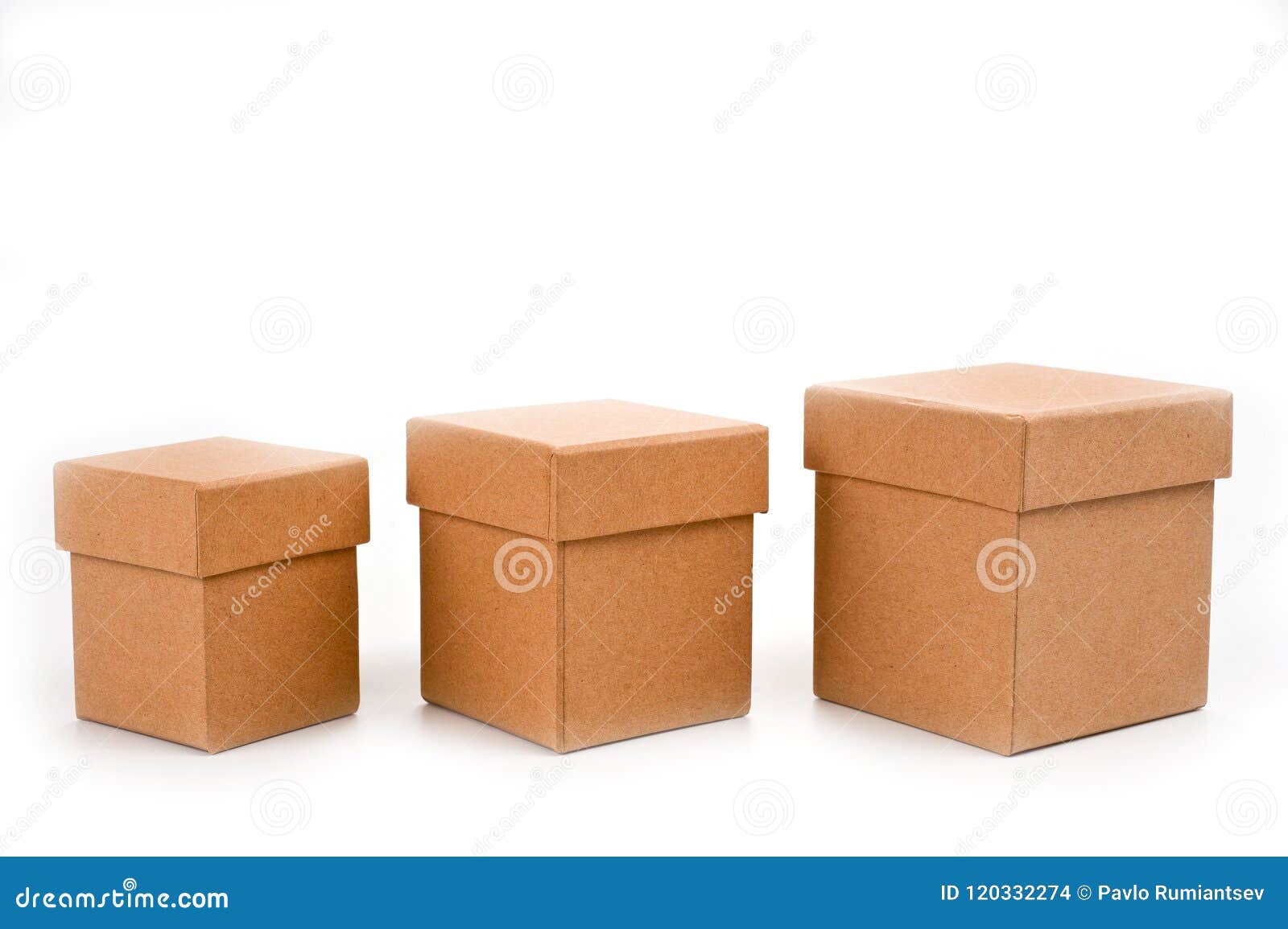 Three Square Boxes of Eco-friendly Cardboard on White Background Stock ...