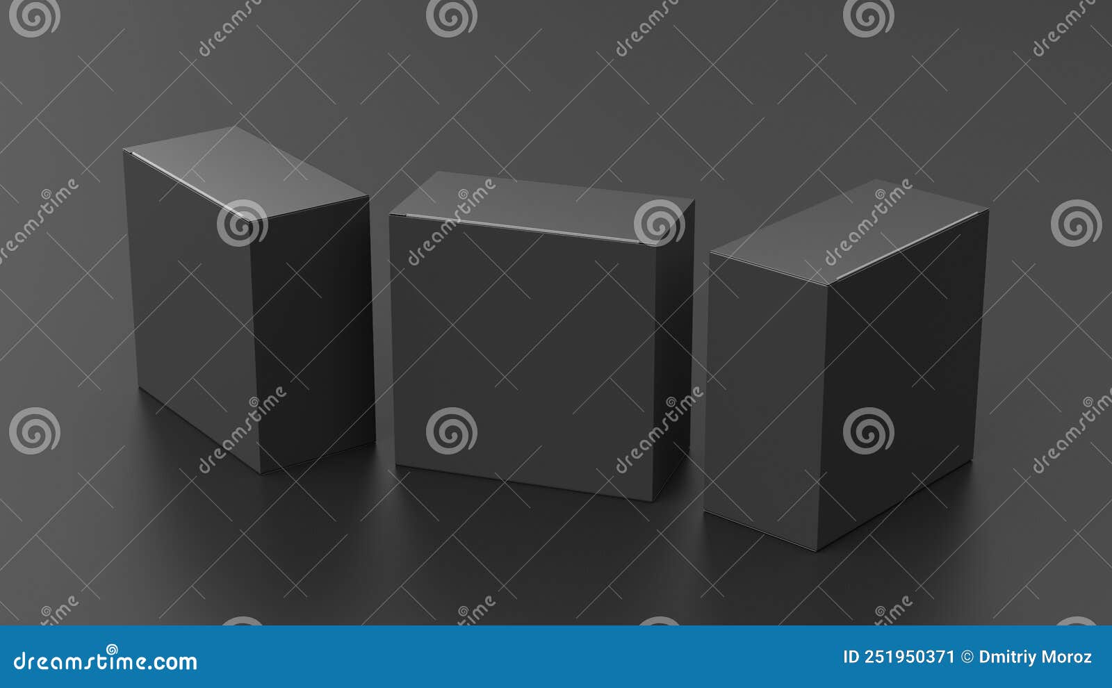 Three Square Boxes Mock Up. Black Gift Boxes on Black Background. Side ...