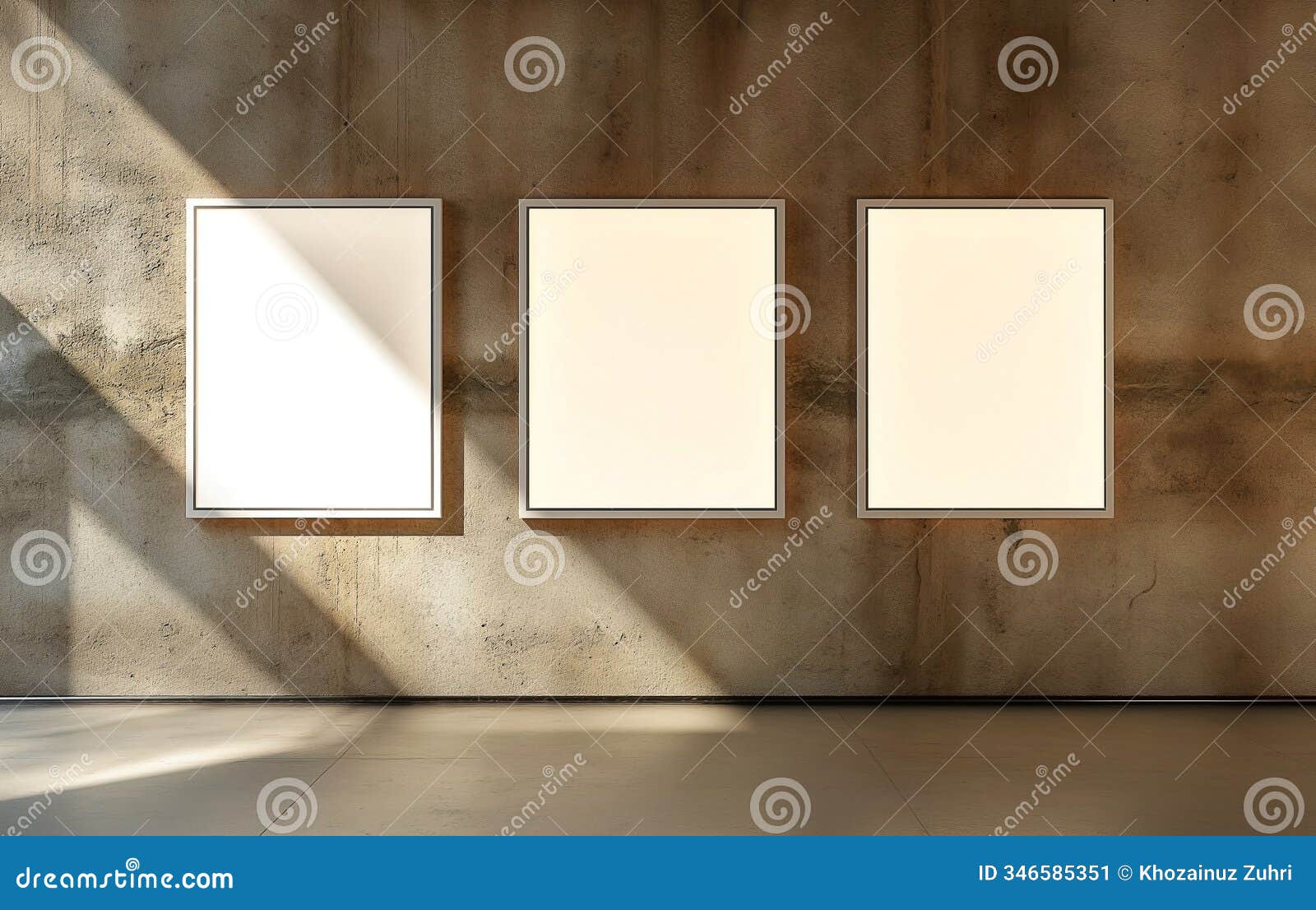 Three Square Frames on a Wall with Empty Space for Insert Text or ...