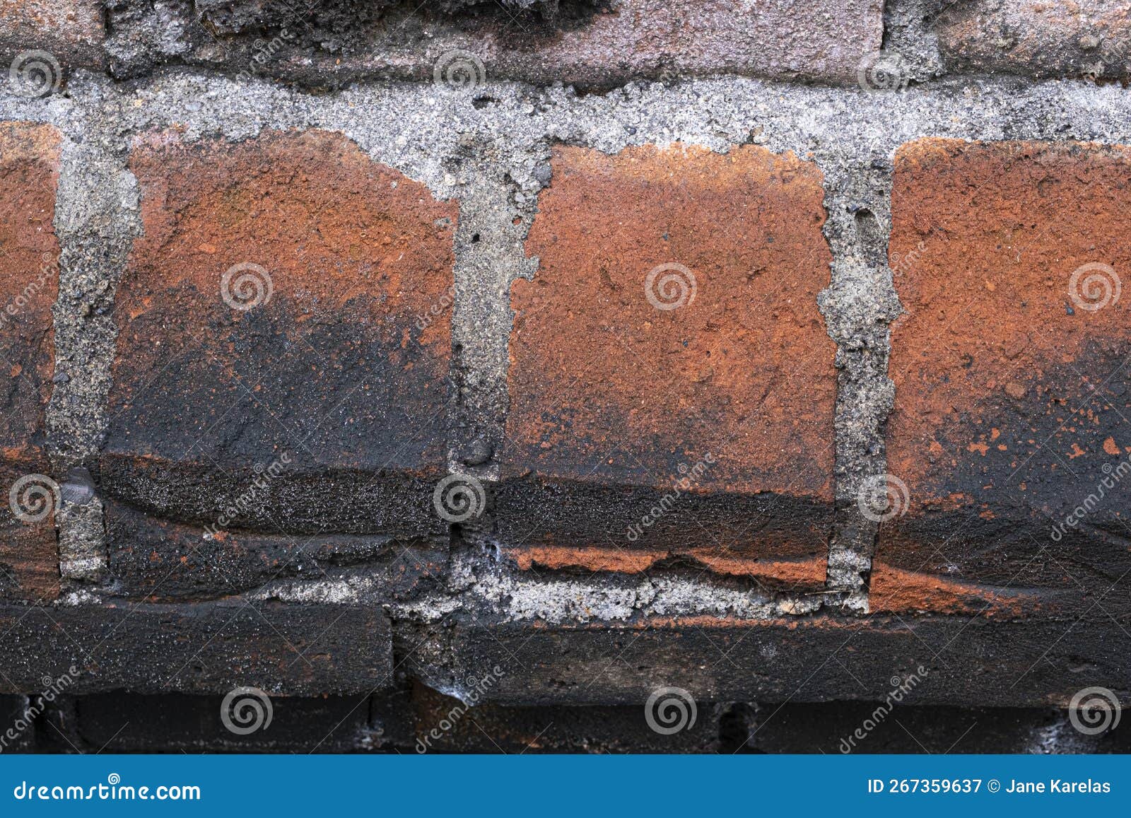 Three Square Red Brick and Mortar with Black Mildew Stains. Background ...