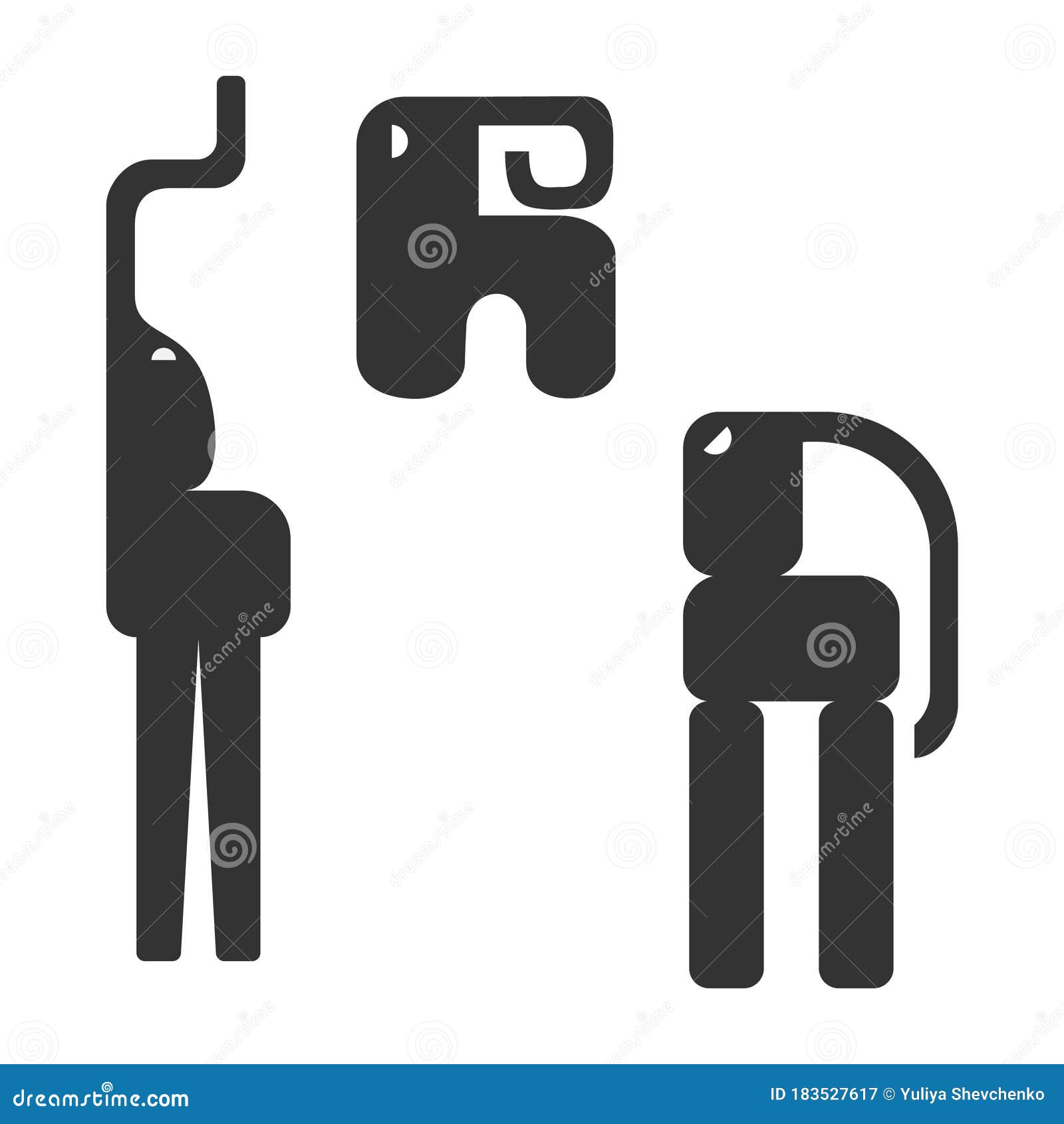 Three Square Shaped Black Stylized Elephant Logos Stock Illustration ...