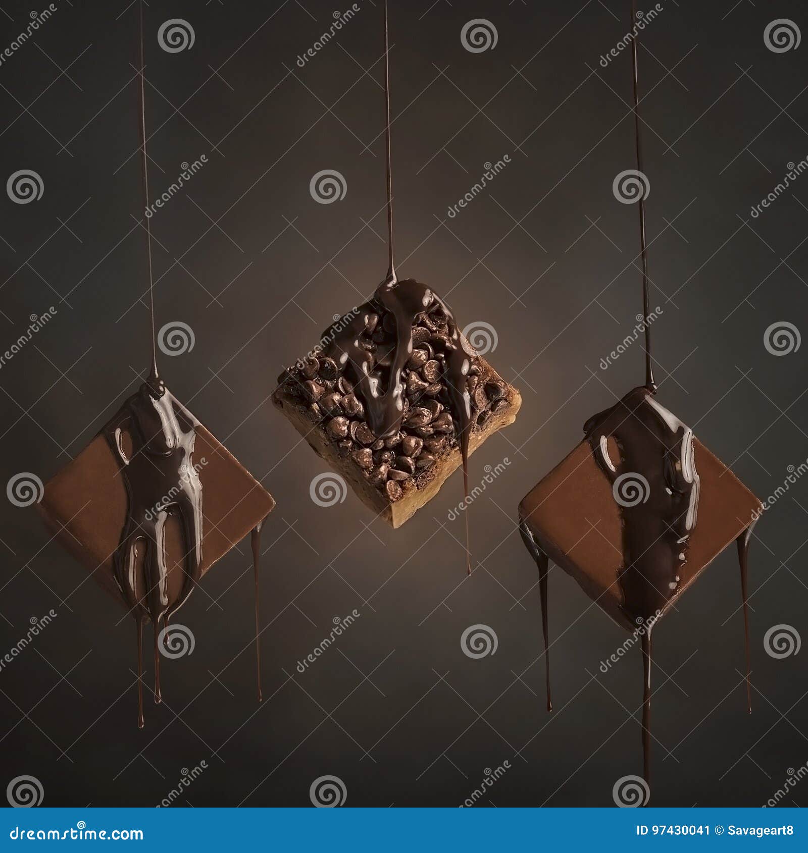 Three Squares of Chocolate Fudge Stock Image - Image of drip, sweet ...