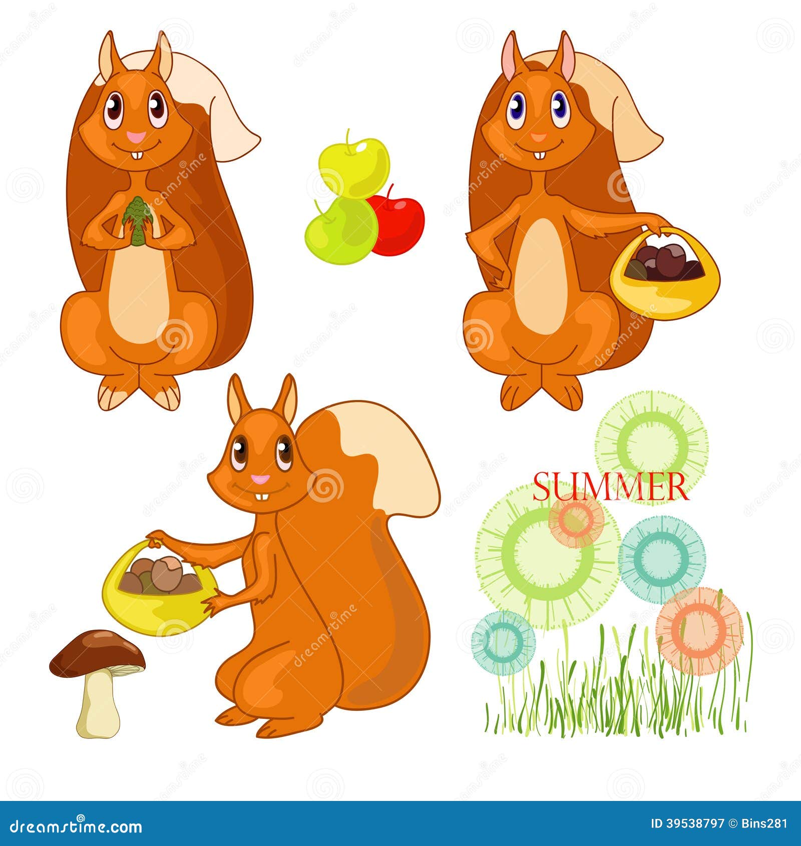 Three squirrels stock vector. Illustration of apple, basket - 39538797