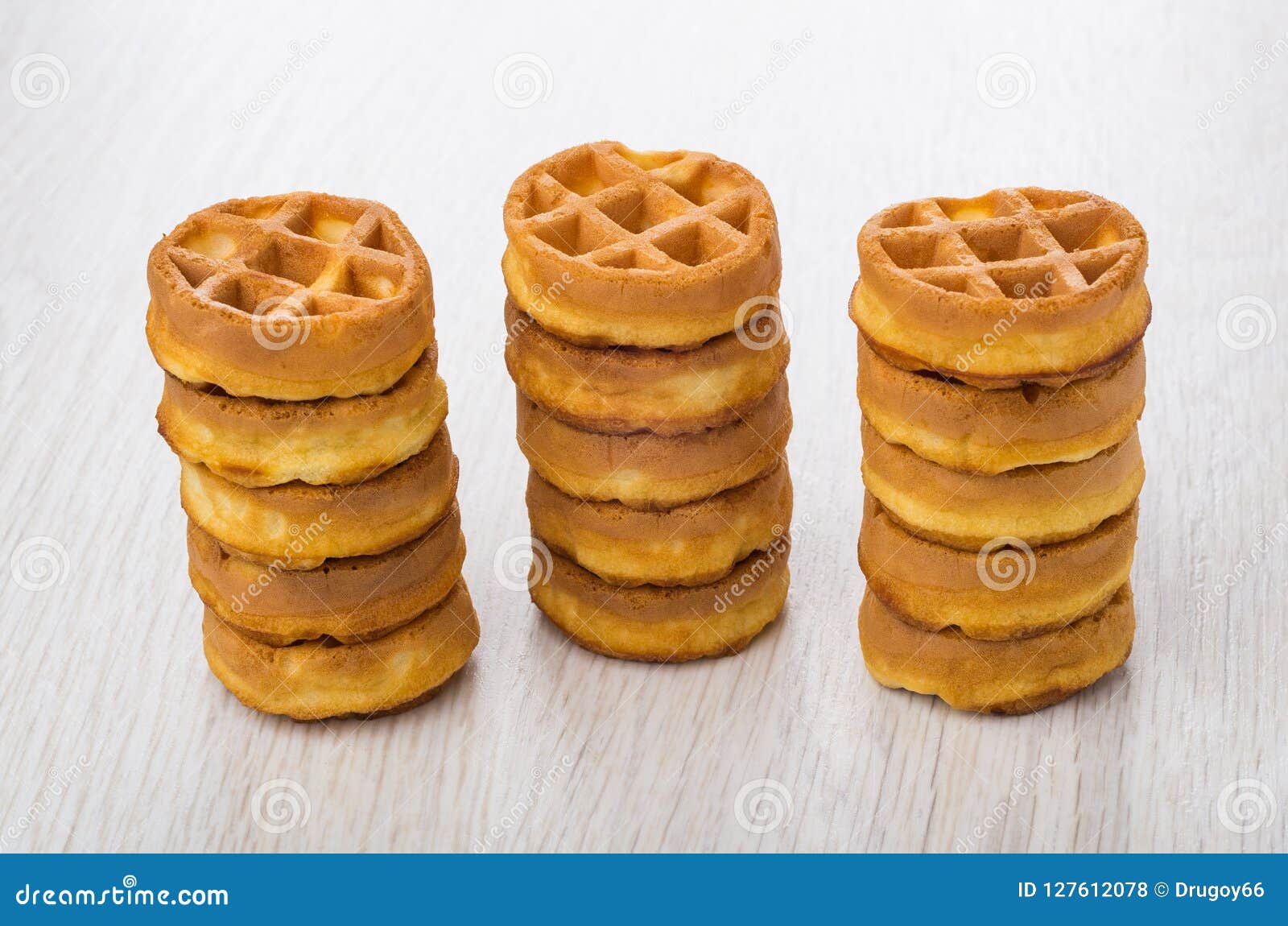 Three Stack of Round Small Waffles on Table Stock Photo - Image of ...