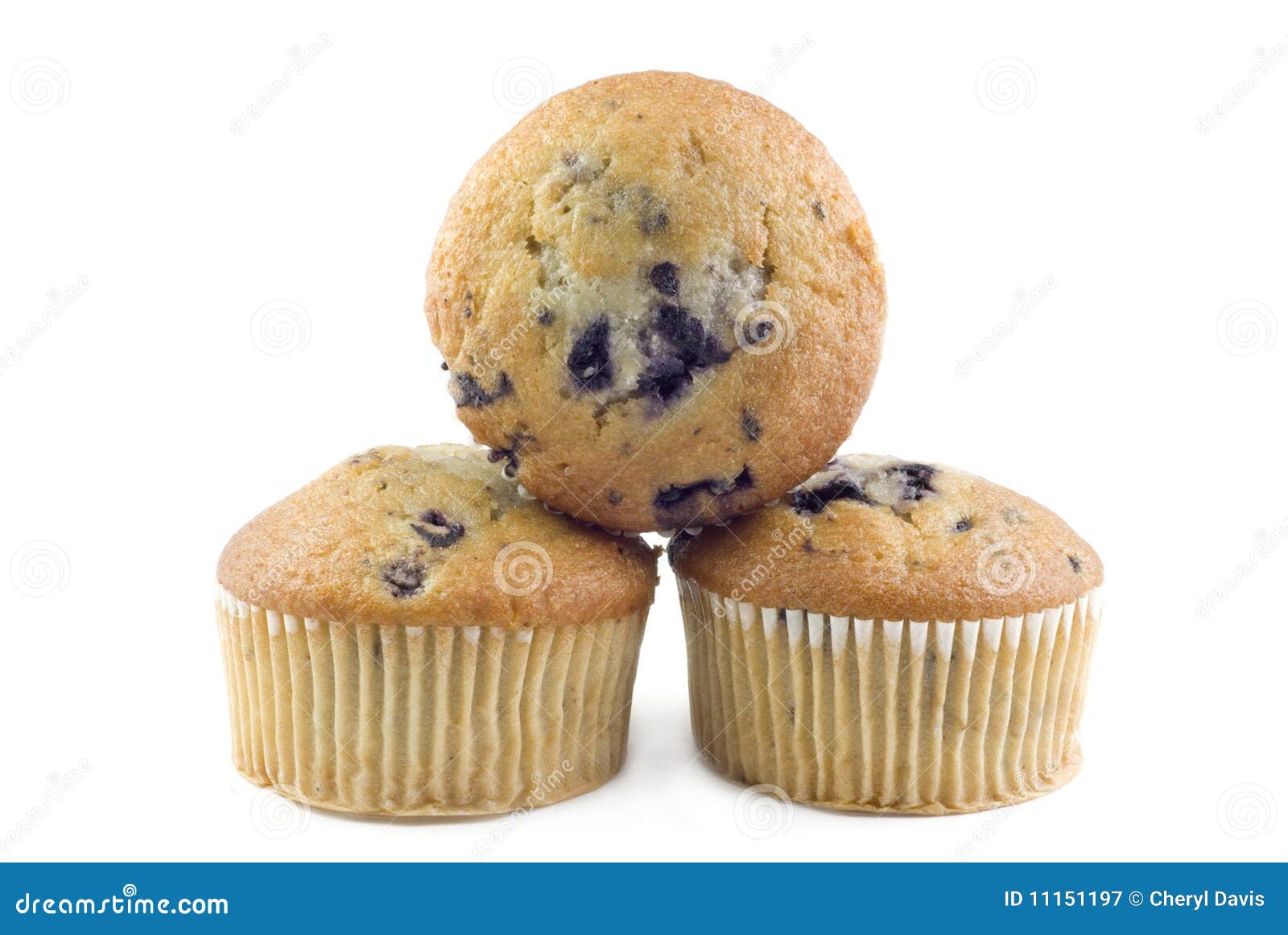 Three Stacked Blueberry Muffins Stock Image - Image of bakery, berries ...