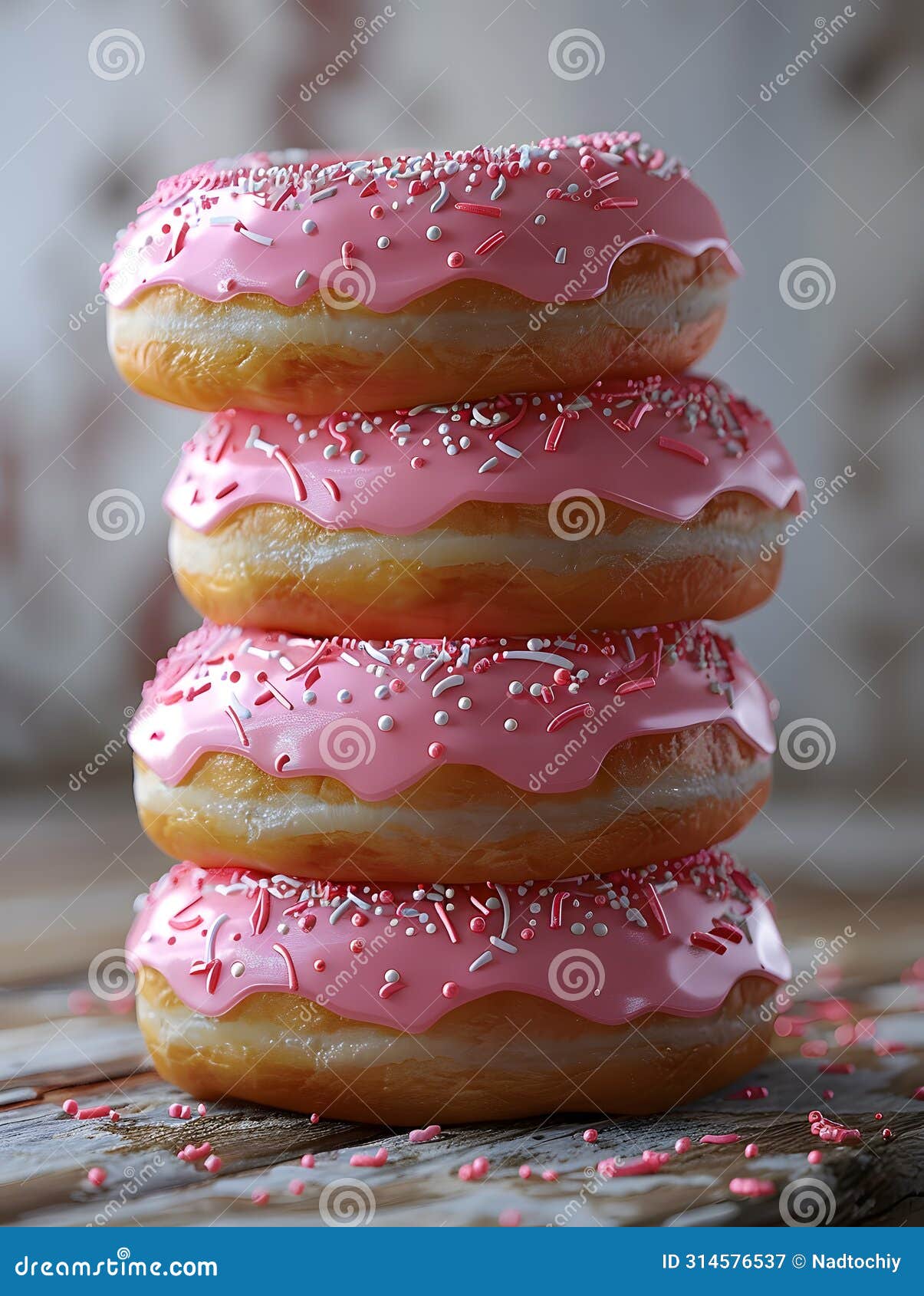 Three Stacked Donuts with Pink Frosting and Sprinkles Stock Image ...