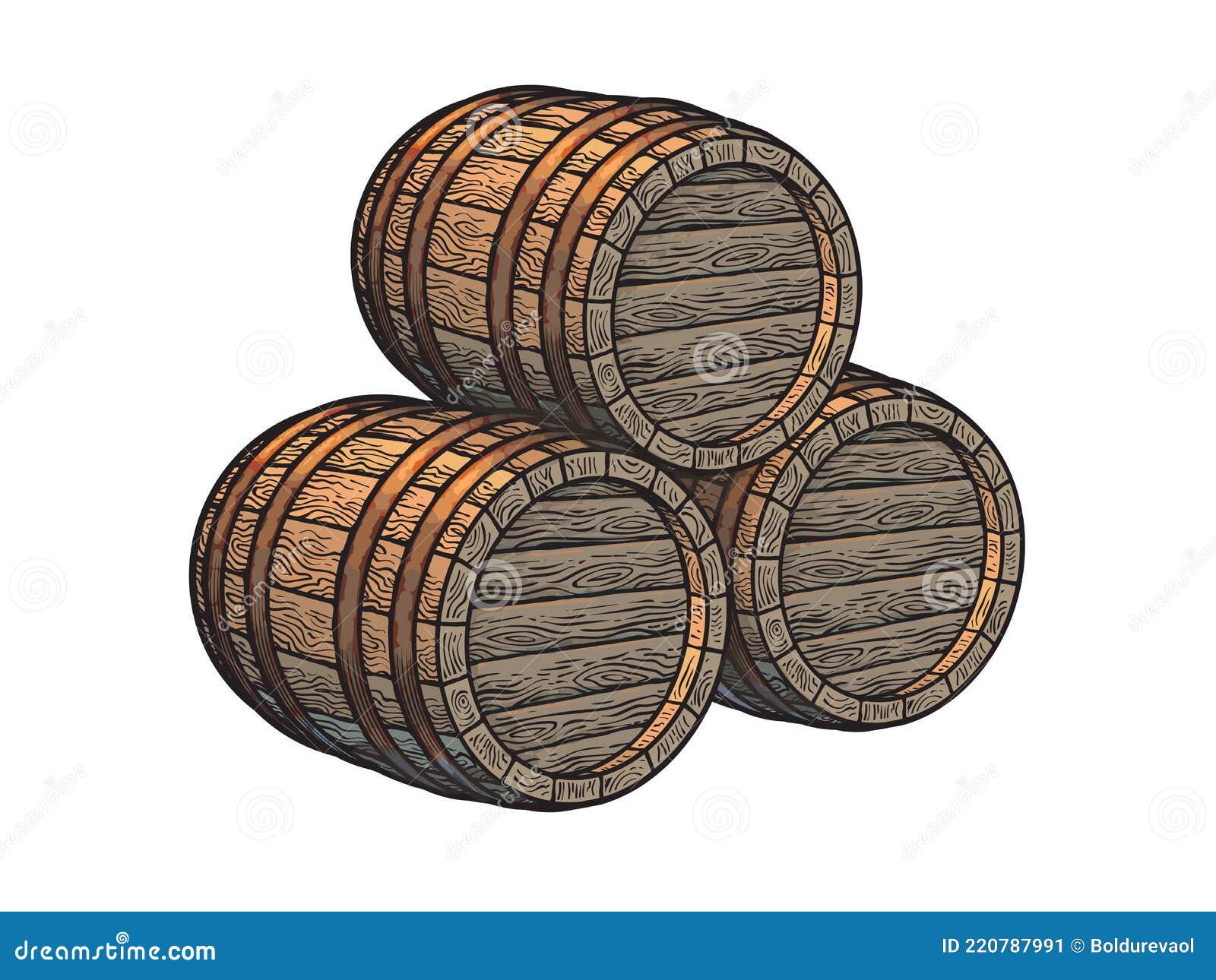 Three Stacked Wooden Barrels For Beer Wine Whisky Rum And Other