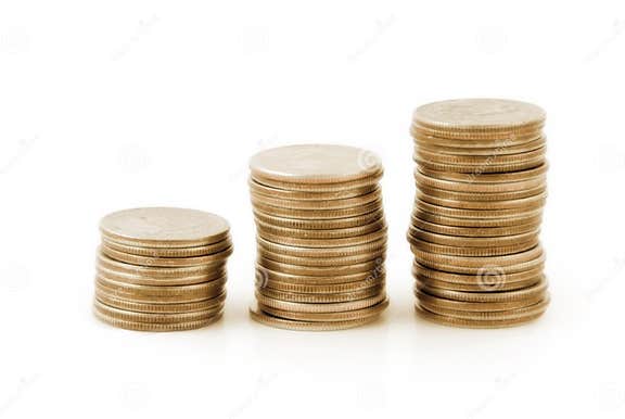 Three Stacks of coins stock photo. Image of money, isolated - 2649260