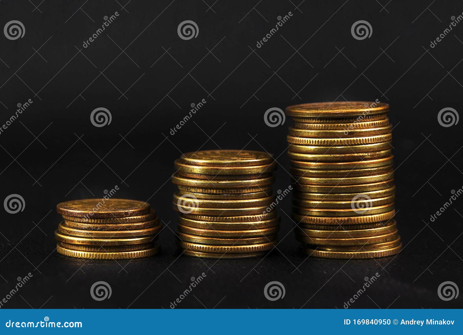 Three Stacks of Coins on Black Leather Stock Photo - Image of gold ...