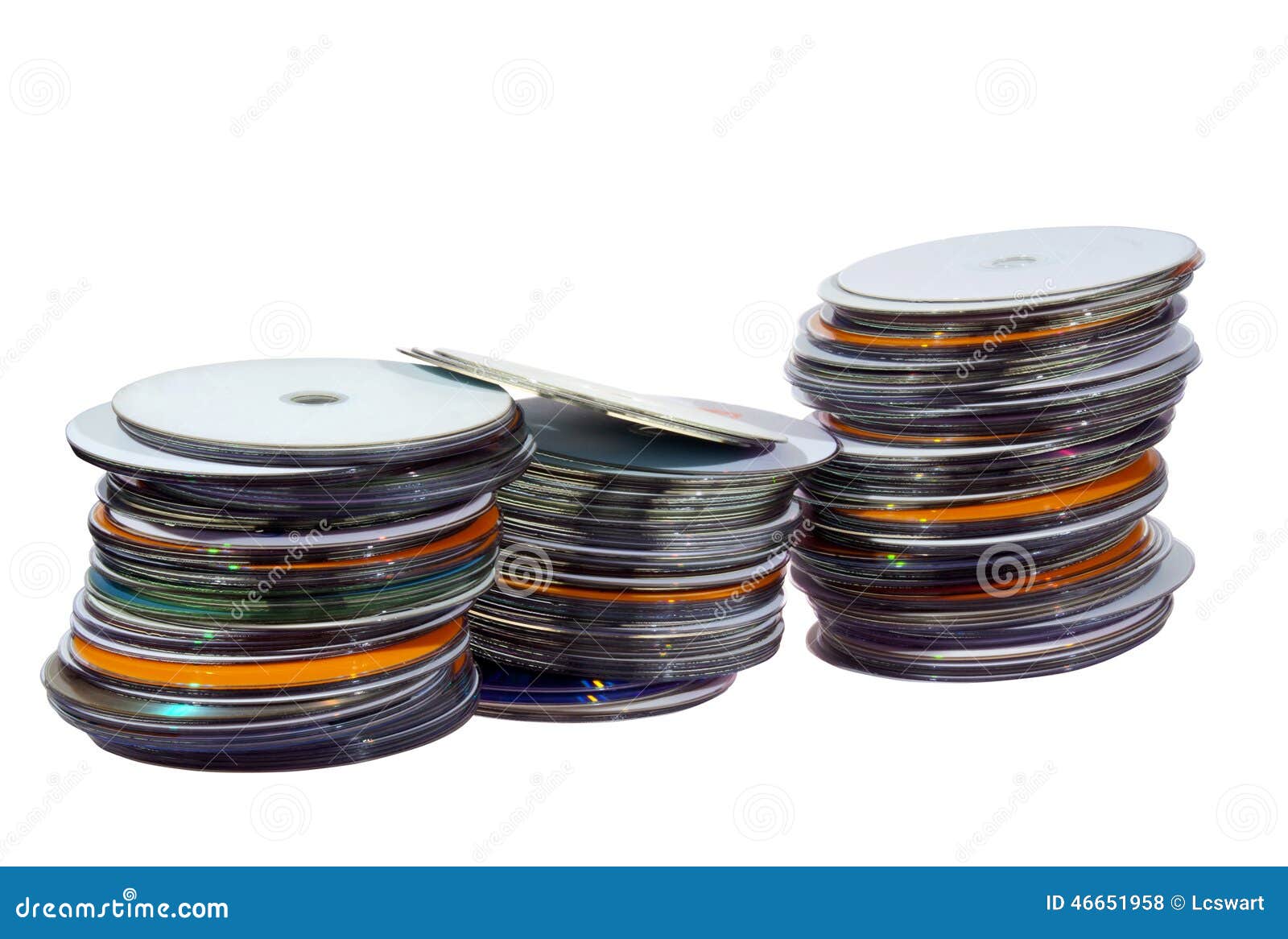 Three Stacks of Colorful Compact Discs on White Stock Photo - Image of ...