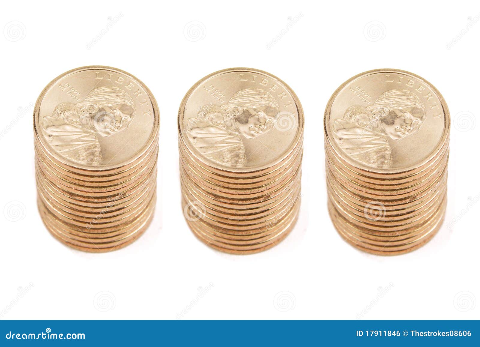 Three Stacks of Gold Coins stock photo. Image of currency - 17911846