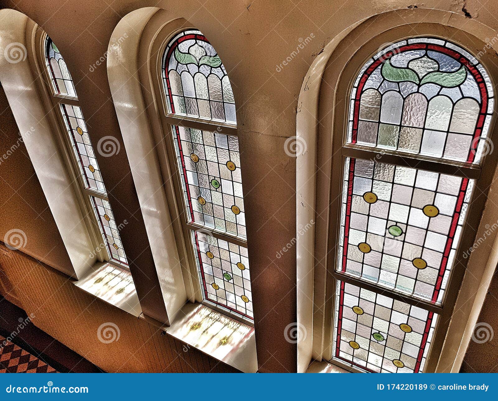 Three Stained Glass Windows Stock Image - Image of three, glass: 174220189
