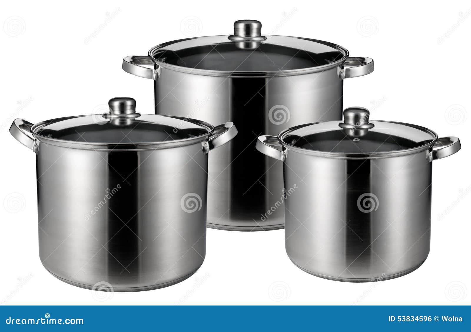 Three Stainless Steel Pots Isolated Stock Photo - Image of dish ...