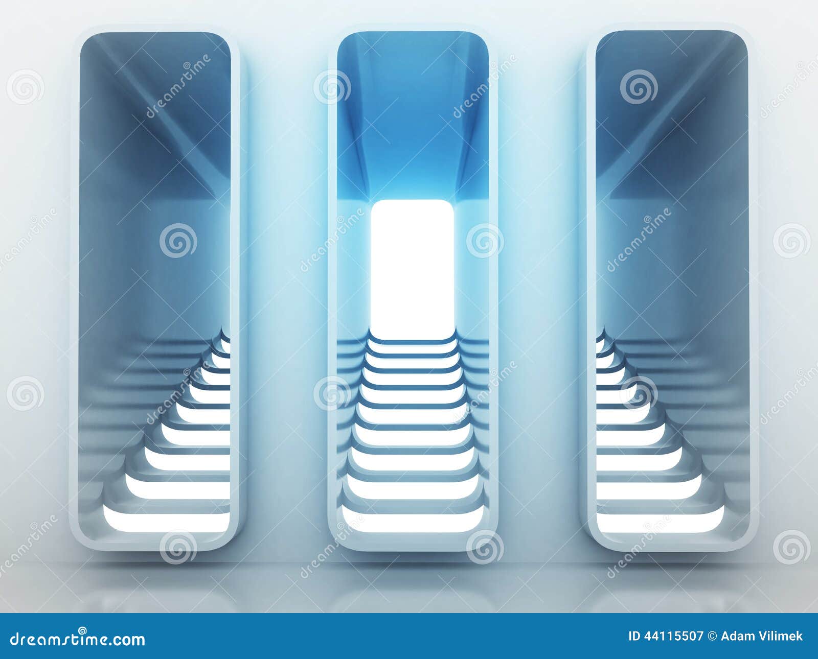 Three Staircase Way Choice in Blue Light Design Stock Illustration ...