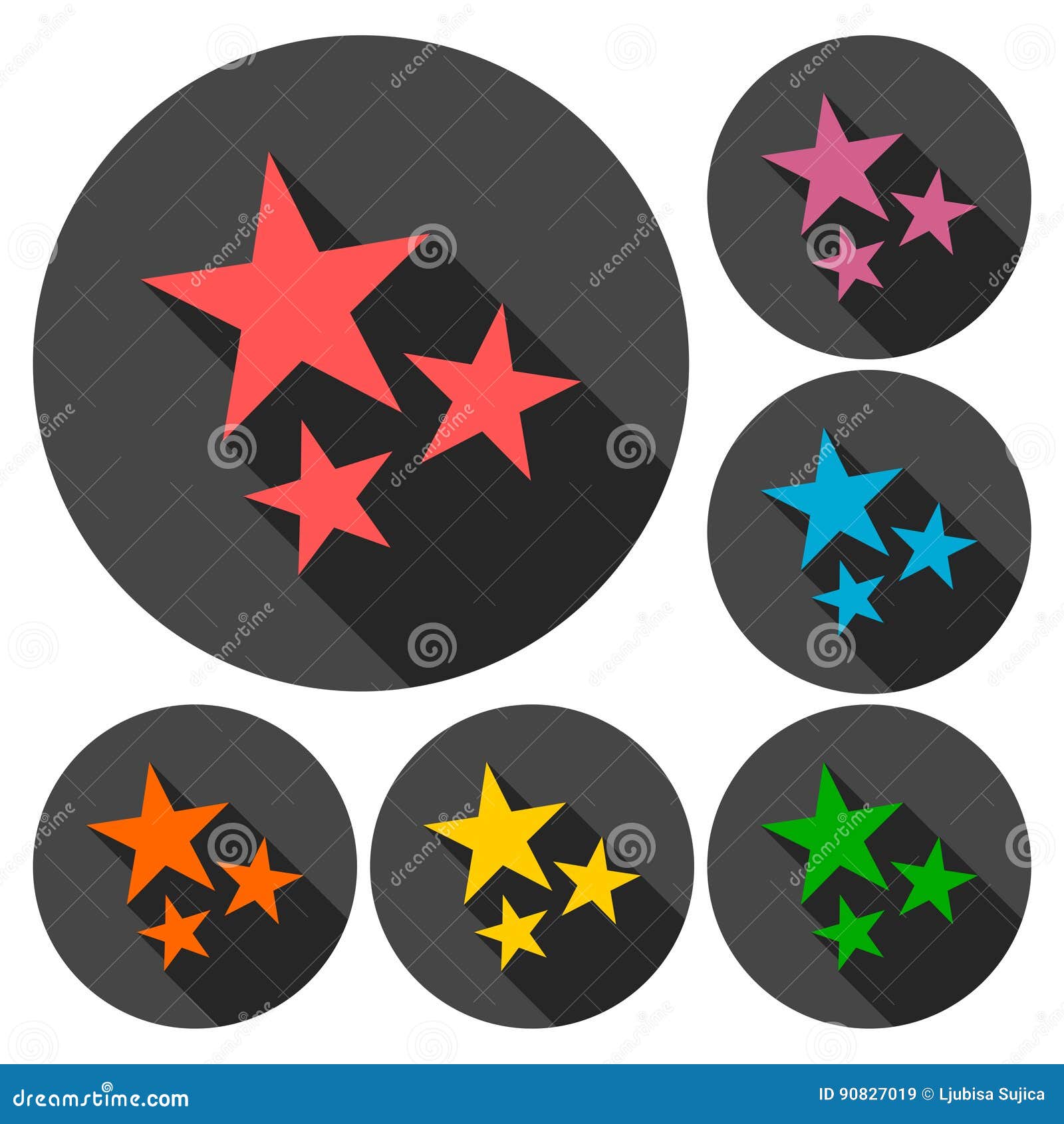 Three Stars Icons Set with Long Shadow Stock Vector - Illustration of ...