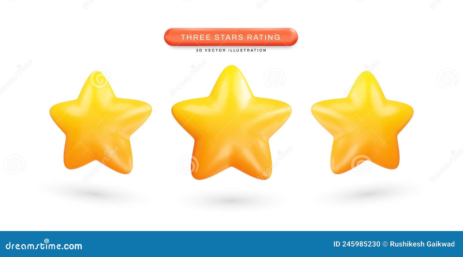 Three Stars Rating Realistic 3d Vector Stock Vector - Illustration of ...