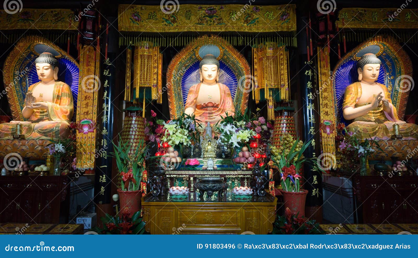 Three Statues of Buddha at a Temple, Beijing, China Stock Photo - Image ...