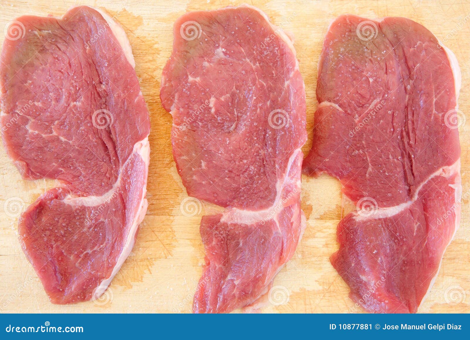 Three Steaks Raw Salted Pork Stock Image - Image of lean, chop: 10877881