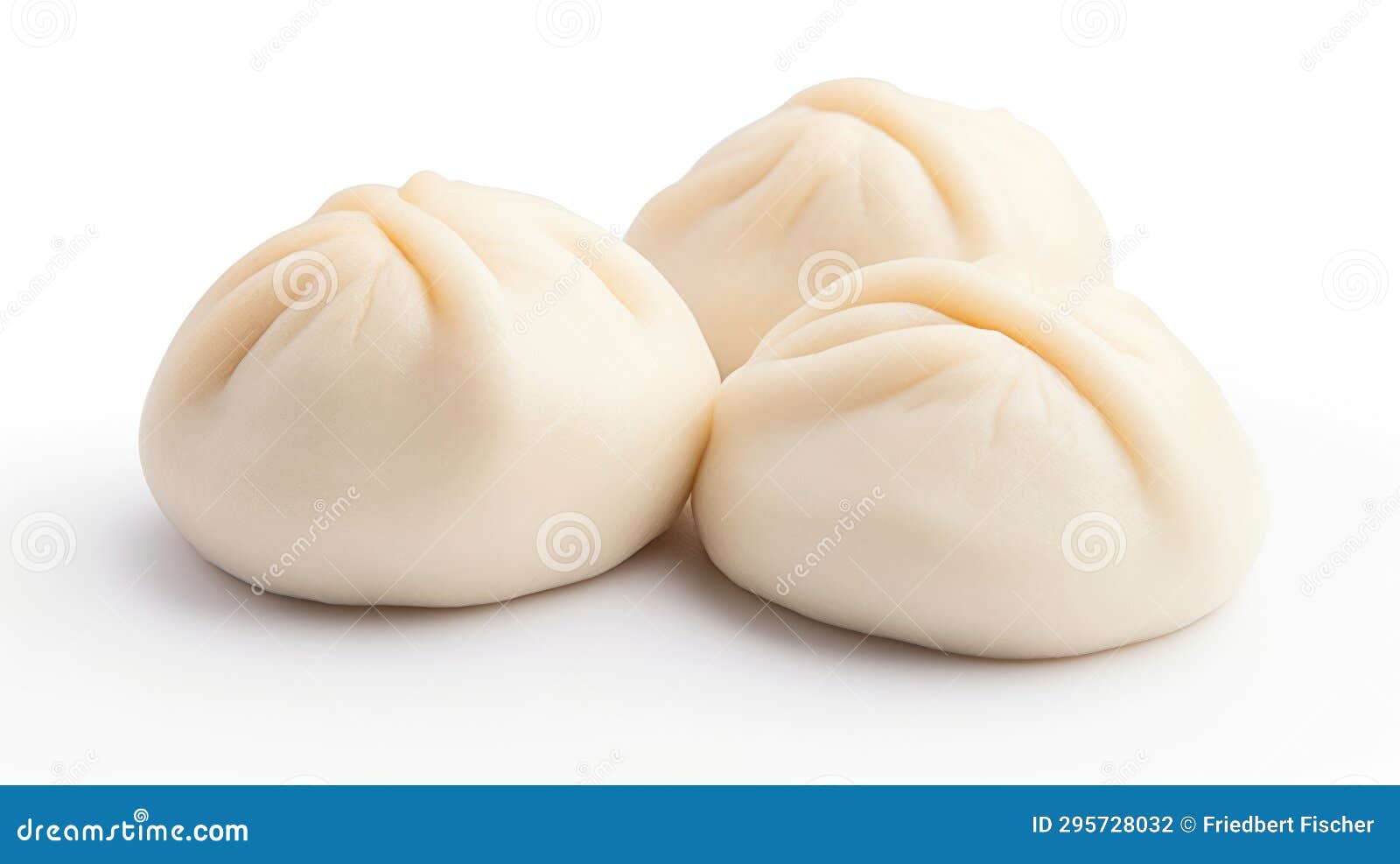 Three Steamed Dumplings on a White Surface, Bao Buns. Stock Photo ...