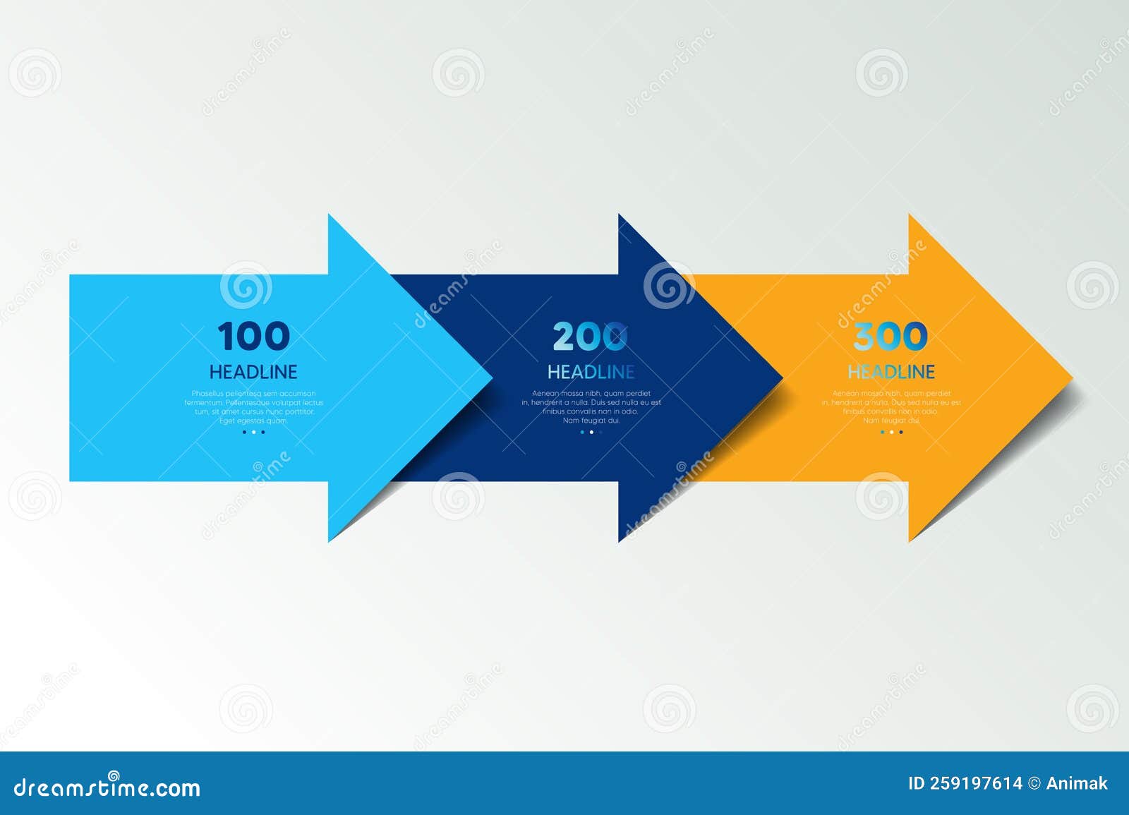 Three Step Arrow Template for Presentation. 3 Steps Options, Elements ...