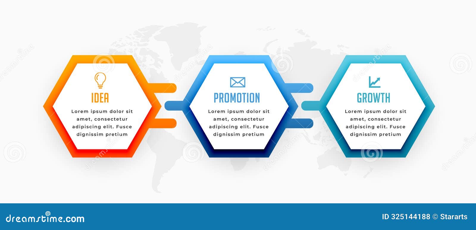 3 Step Corporate Infographic Process Chart Template With World Map ...