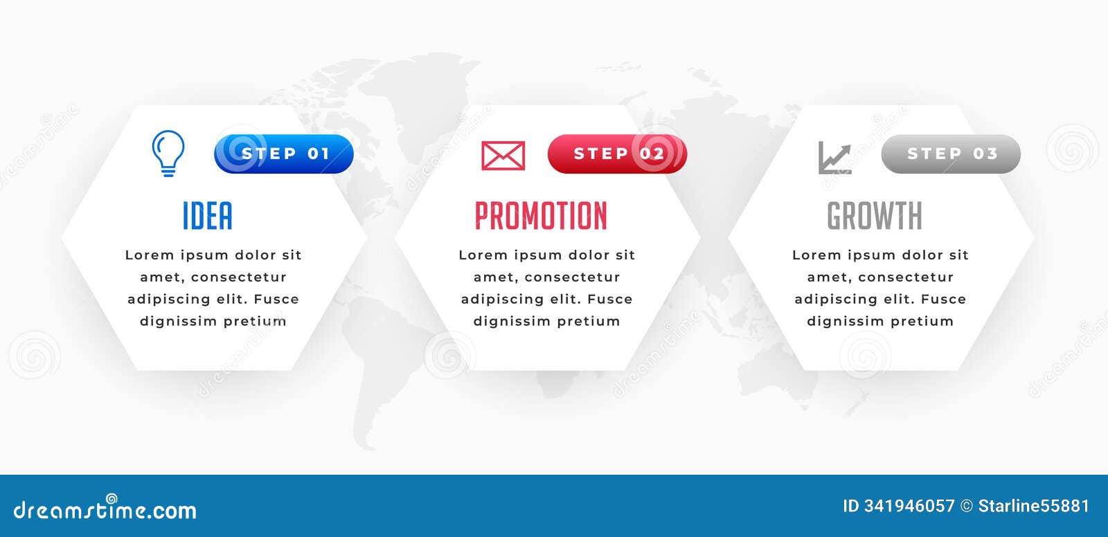 Three Step Infographic Sequence Workflow Template for Business Success ...