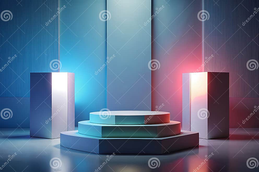 Three-step Podium with Light Effects, Generative Ai Stock Image - Image ...