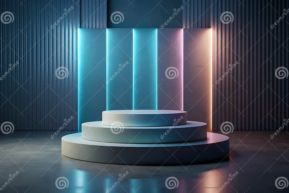Three-step Podium Reflecting Light in an Empty Space, Generative Ai ...
