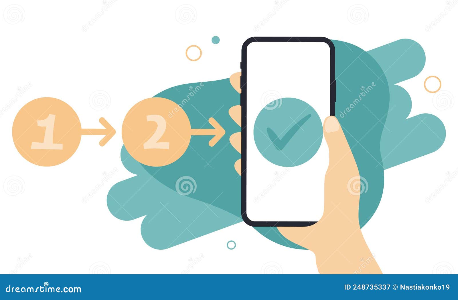 Three Step Process Infographic. Easy To Use, Mobile App Concept Vector ...