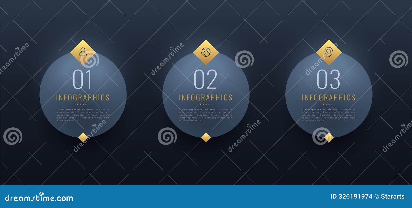 Three Steps Graph or Chart Golden Banner for Business Workflow Stock ...