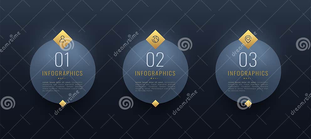 Three Steps Graph or Chart Golden Banner for Business Workflow Stock ...