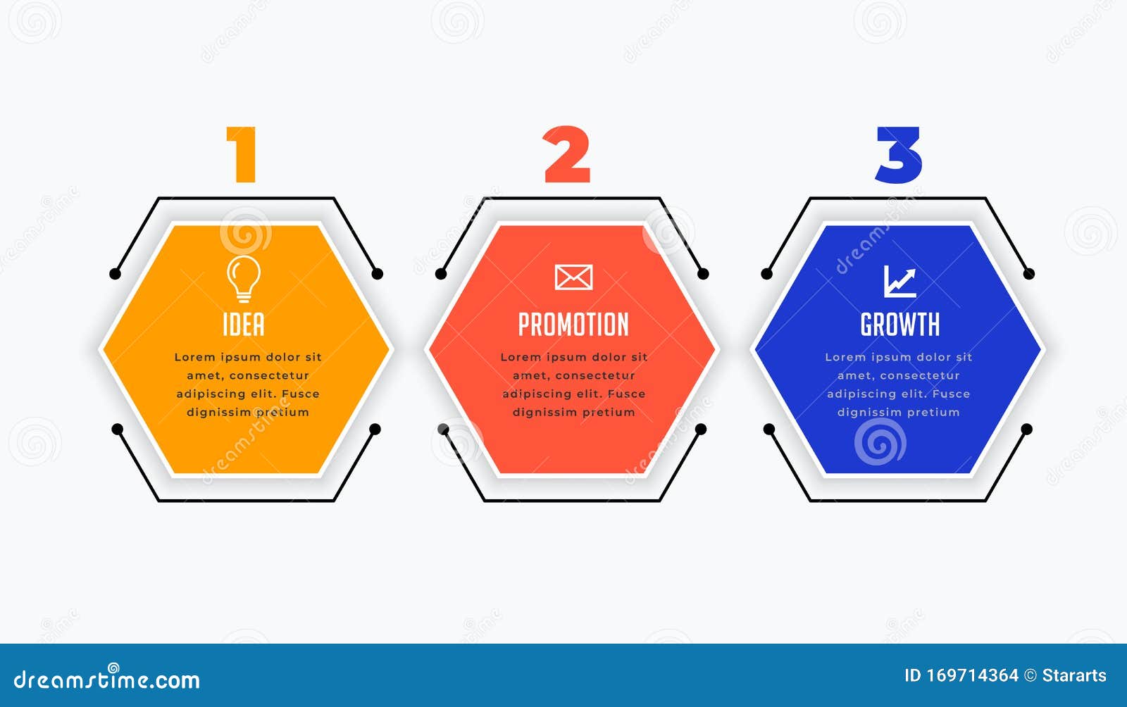 Three Steps Infographic in Hexagonal Shape Design Stock Vector ...