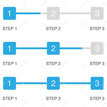 Three Steps Infographic. Progress Bar in Blue. Process Chart from Step ...