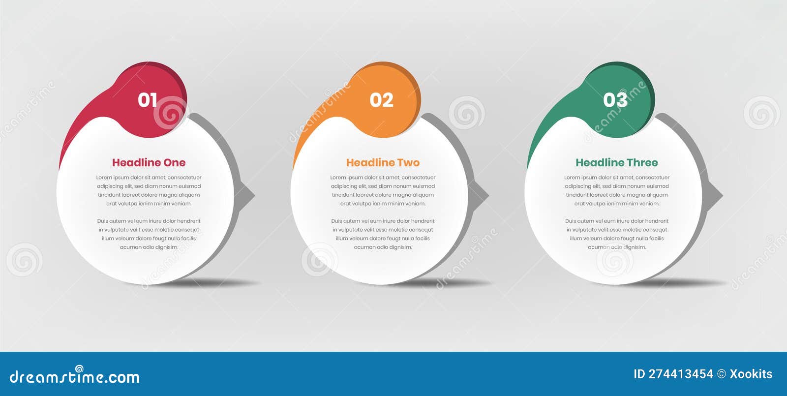 Three Steps Modern Infographic Data Presentation in Abstract Oval Shape ...