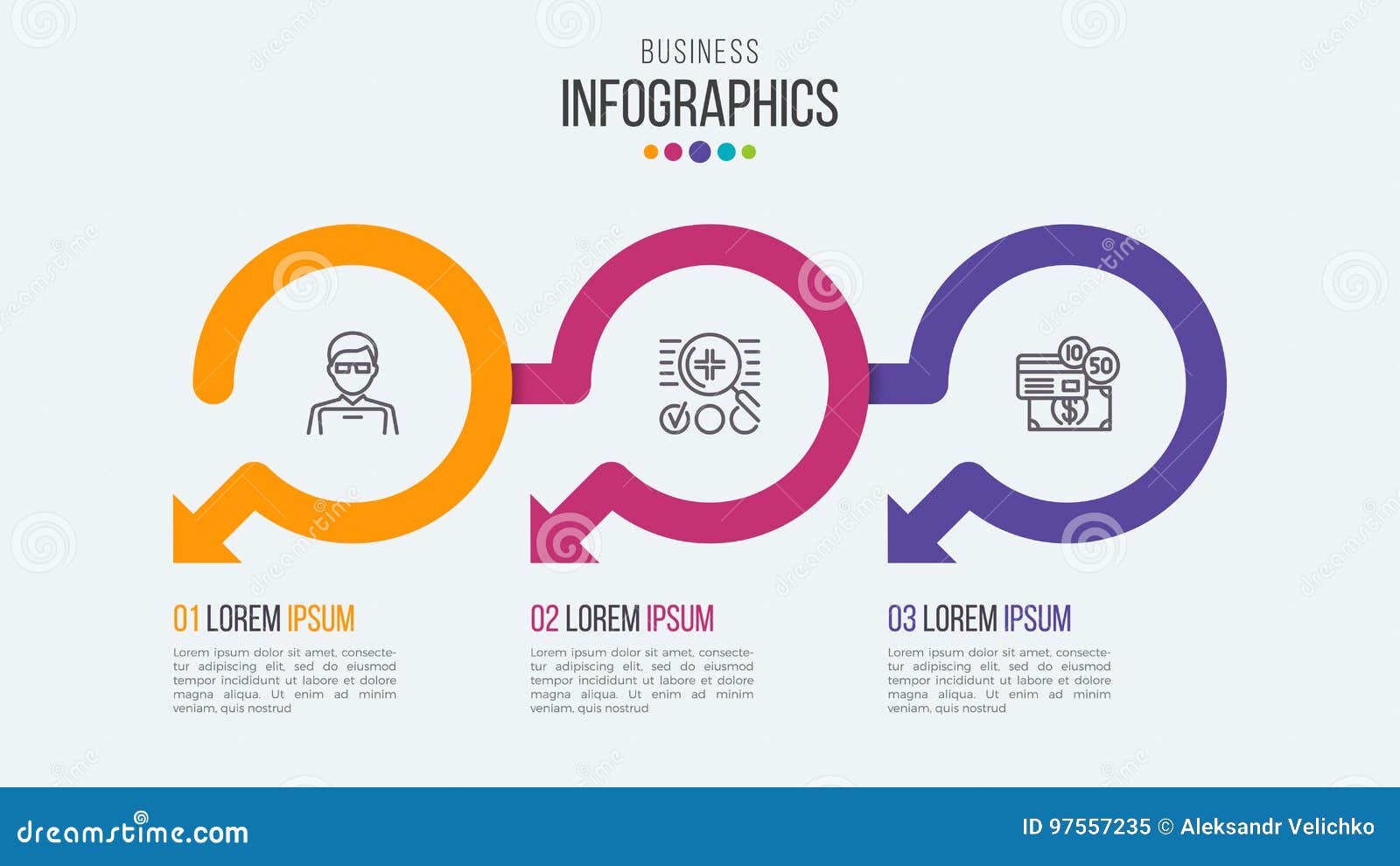 Three Steps Timeline Infographic Template with Circular Arrows. Stock ...