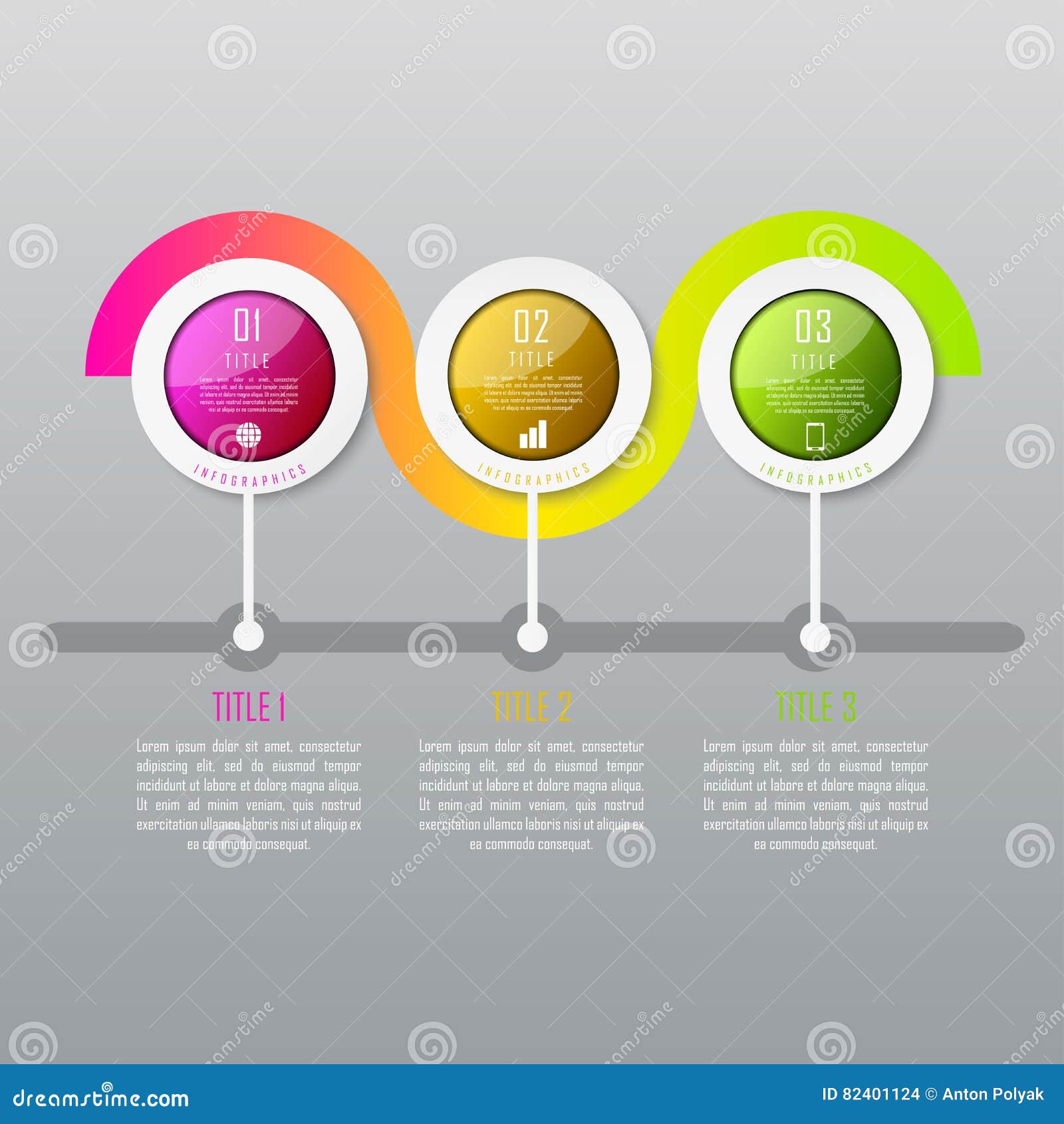 Three Steps Timeline Infographics Stock Vector - Illustration of cycle ...