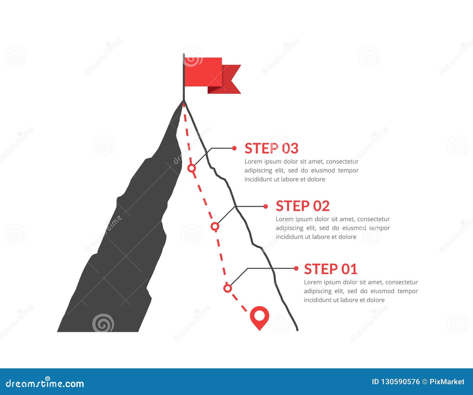 Three Steps to Success stock vector. Illustration of info - 130590576