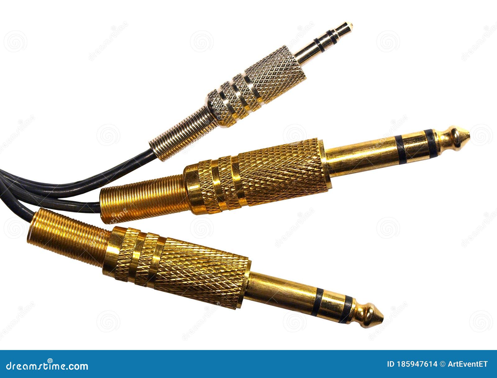 Three stereo audio plugs stock photo. Image of headphones - 185947614