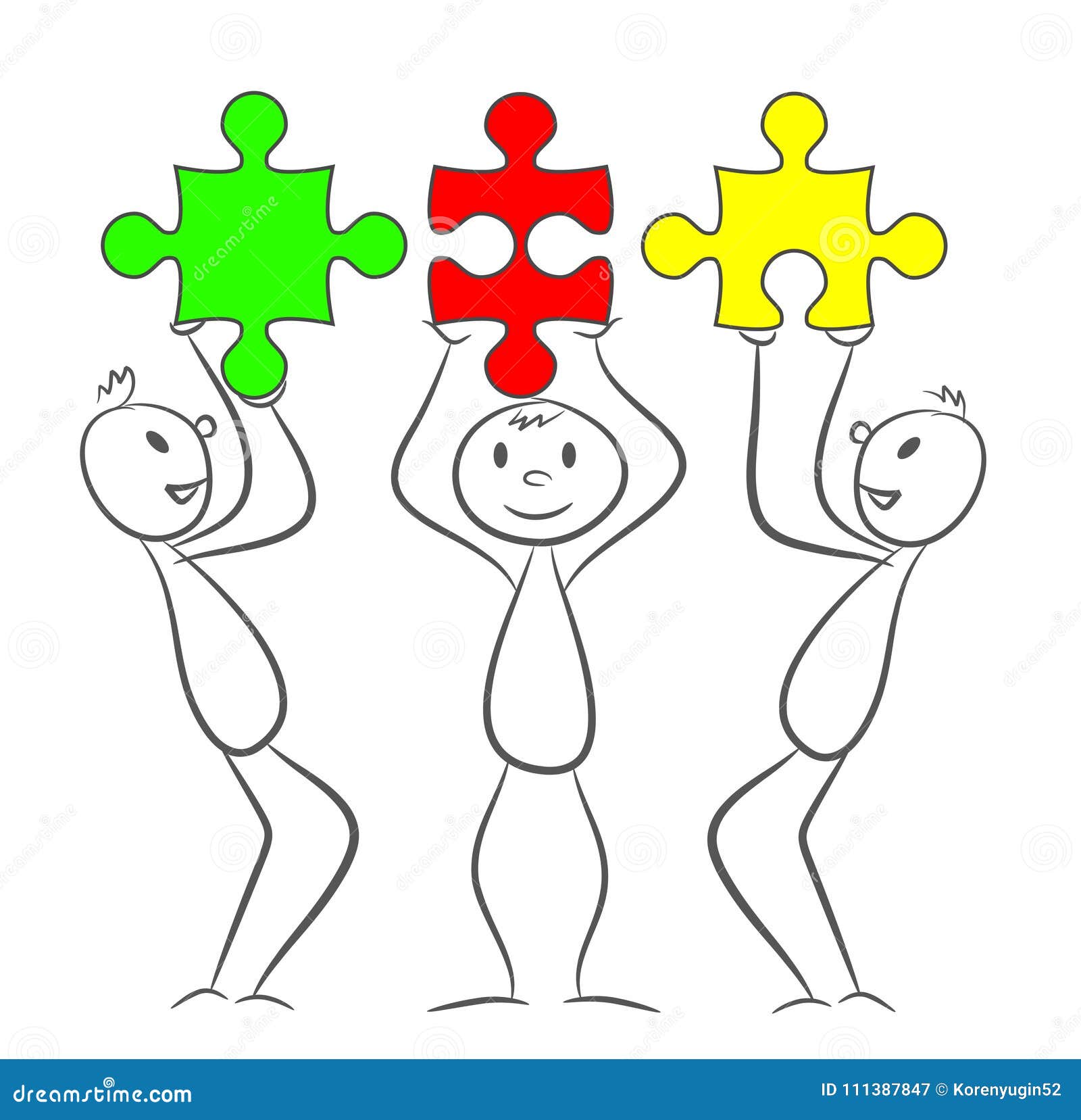 Three Stick Men with Rectangle Puzzle Pieces. Eps 10 Vector ...
